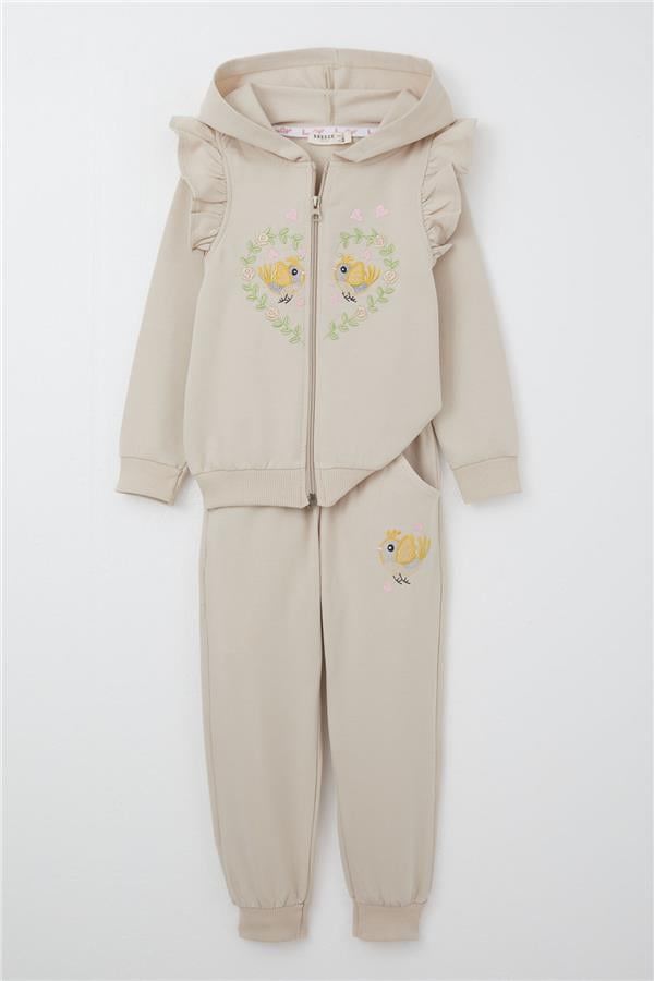 Breeze Girls Tracksuit Flower Bird Embroidered Beige 15-5 Years.