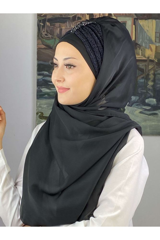 Single Unit Sultan Model verzamelde Franse chiffon zwarte kantenklare ...