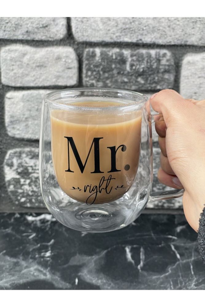 Perotti Mr Right Double Walled Glass Double Mug 300ml.