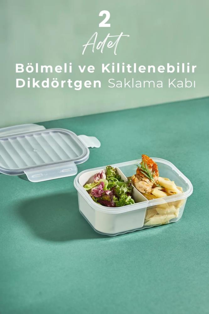 Kitchen Life 2 Pieces 2 Compartments 1lt Locked Leakproof Lid Storage ...