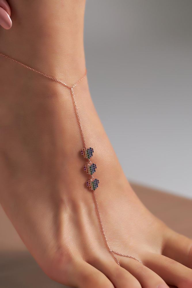 Ninova Üçlü Kalp Model Rose Kaplama Gümüş Ayak Şahmeranı.
