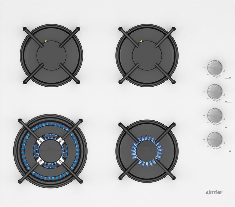 Simfer 3509 3G + 1 Wok 60 cm Beyaz Cam Ankastre Ocak.