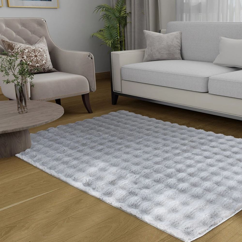 Soft Premium Bubble Rabbit Pelt Plush Carpet Runner - Plain - Grey.