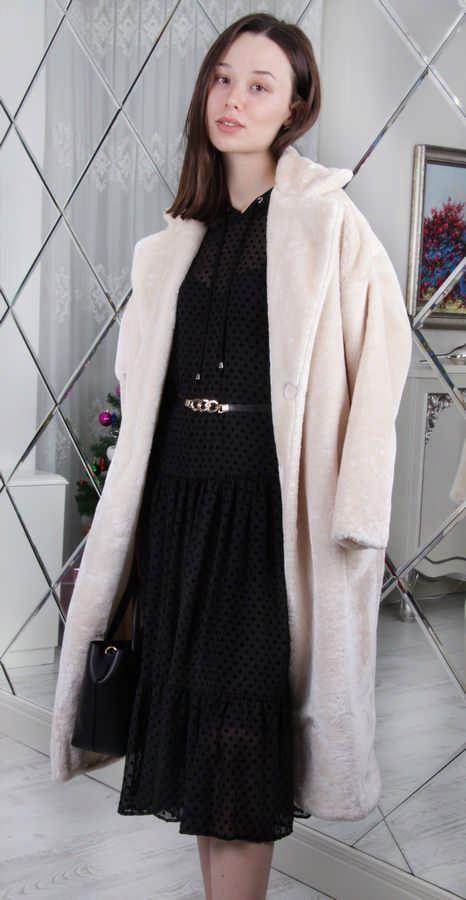 Moda Verona Şifon Şapkalı Puantiyeli Kemerli Elbise Siyah