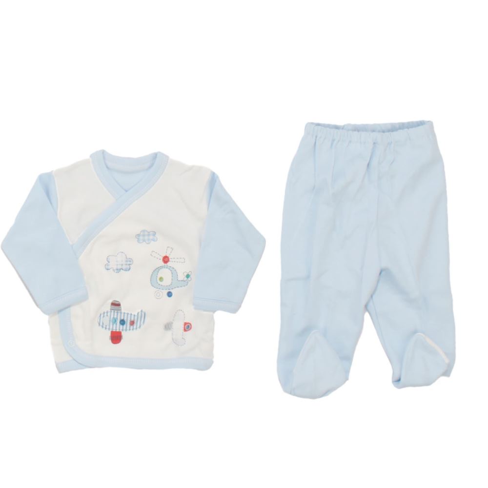 Baby Boy White Blue Helicopter Patterned 10 Piece Hospital Discharge Set.