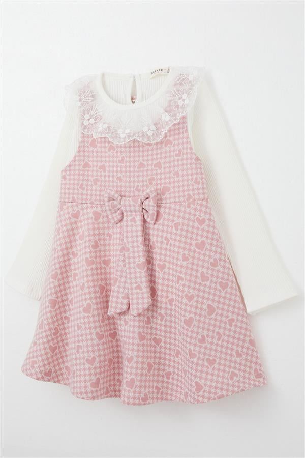 Breeze Girl Long Sleeve Vest Dress Bodysuit Heart Patterned Pink 3-8 Years.