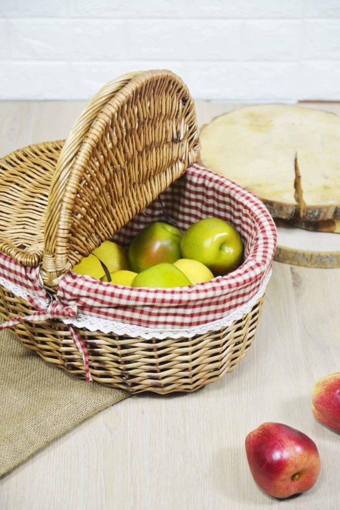 HOMENIVA Hasır Kapaklı Piknik Sepeti Kulplu Sepet.