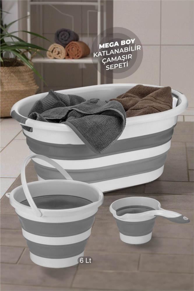Meleni Home 3'lü Katlanır Çamaşır Sepeti Katlanabilir Su Kovası Koçero.