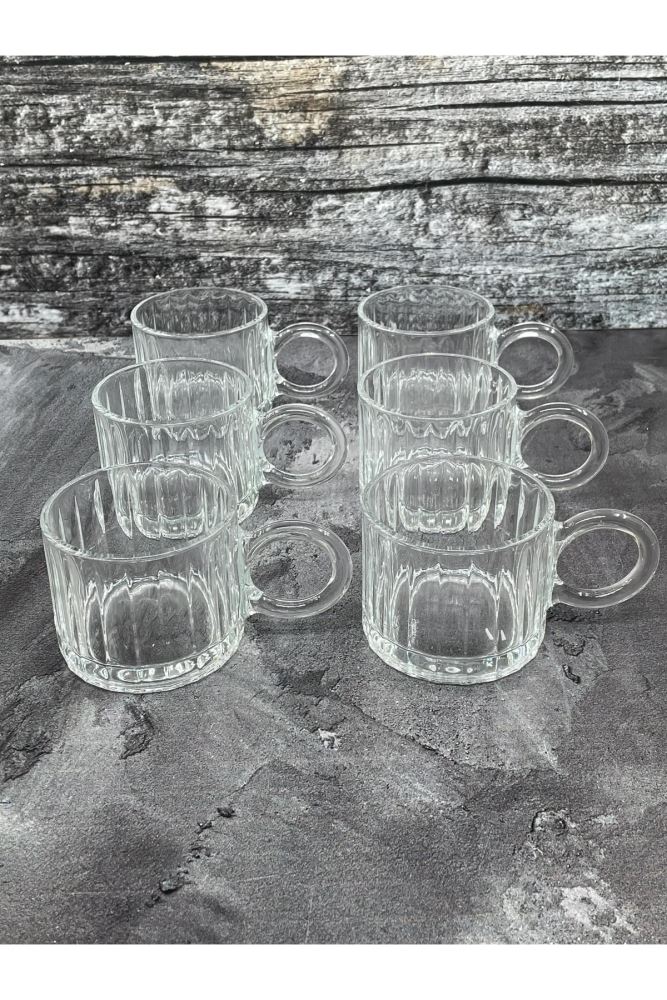 6 Lı Kulplu Özel Tasarım Boncuklu Kristal Cam Bardak Kupa.
