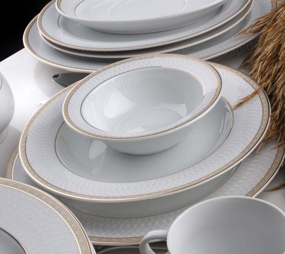 Güral Porselen 84 Pieces Round Tolstoy Band Dinnerware AU 1268.