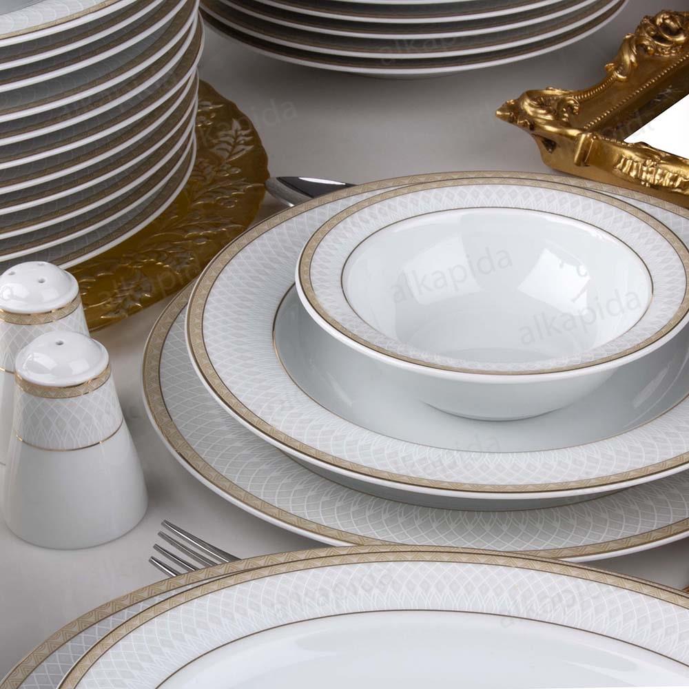 Güral Porselen 84 Pieces Round Tolstoy Band Dinnerware AU 1268.