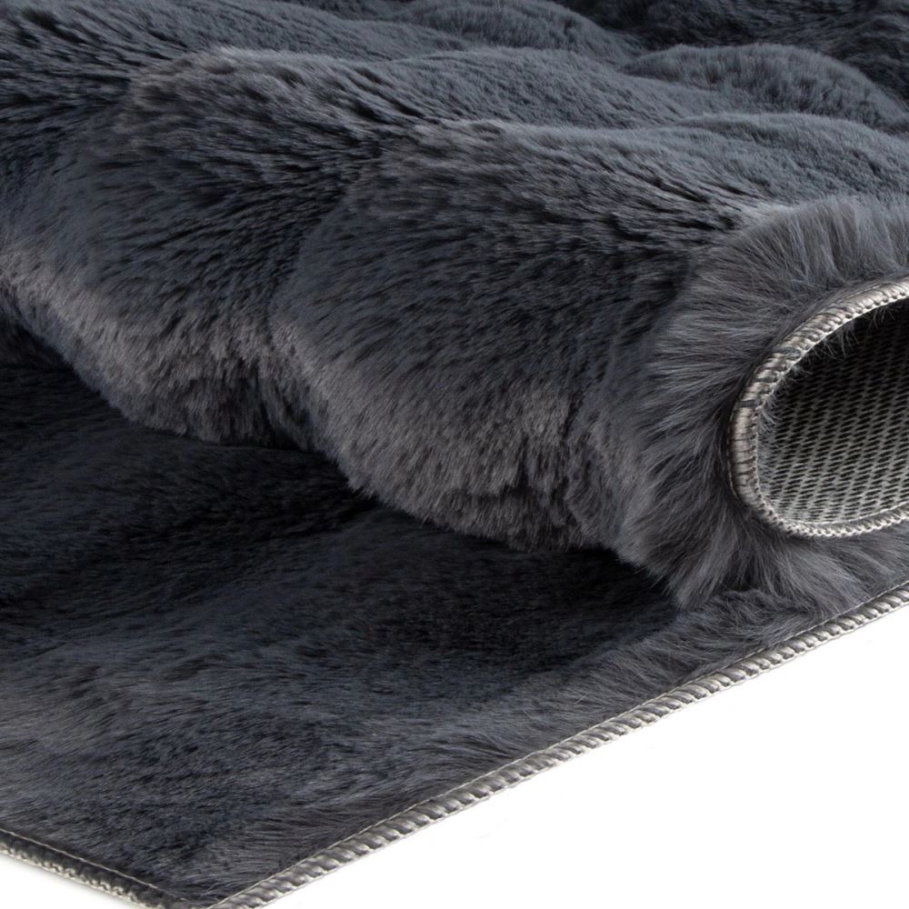 Soft Premium Bubble Rabbit Pelt Plush Carpet Runner - Round - Anthracite.