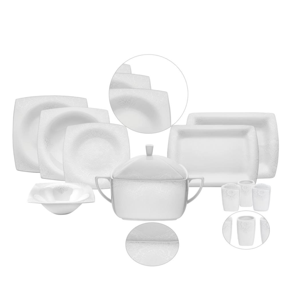 Karaca Fine Pearl Helen 62 Pieces 12 Person Pearl Dinnerware Square.
