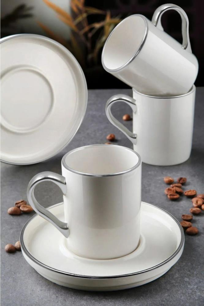 Kitchen Life 12 Parça 6 Kişilik Gümüş Renk Yaldızlı Kahve Fincan Takımı.