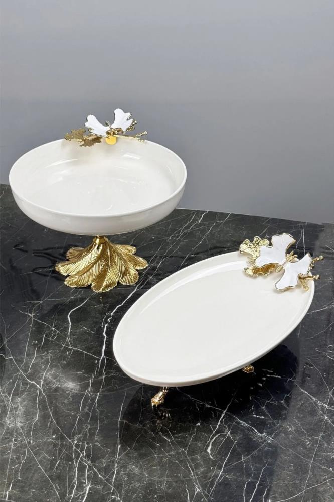 MAY HOME White Butterfly 3 Parça Porselen Sunum Servis Seti & Kand Ayak ...