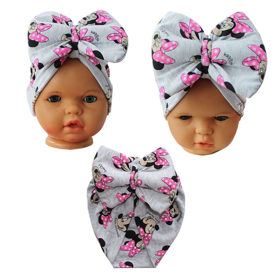 Fiyonklu Gri Fare Desenli Bebek Bone.