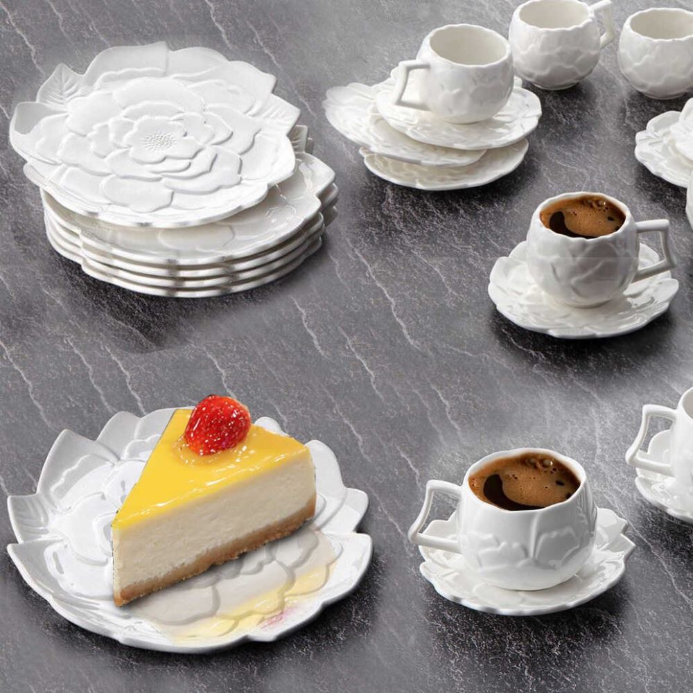 Porsima Rose 18 Parça Gül Desenli Kahve Fincanı Pasta Tatlı Tabağı.