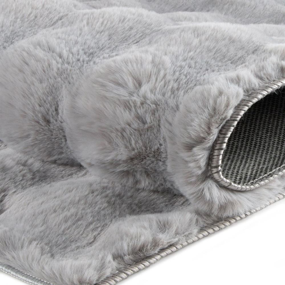 Soft Premium Bubble Rabbit Pelt Plush Carpet Runner - Oval - Grey.