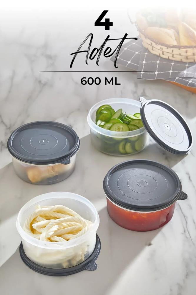 Kitchen Life Aura 4'lü Yuvarlak Kahvaltılık Saklama Kabı Seti 600ml x4.