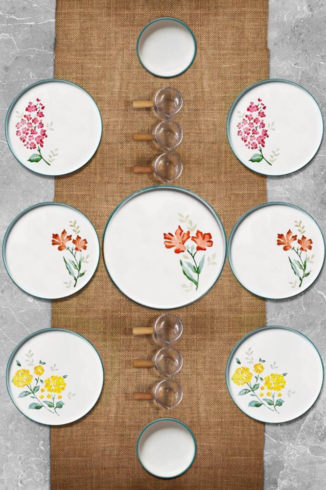 Kitchen Life 15 Piece 6 Person Flowers Stackable Breakfast Set with ...