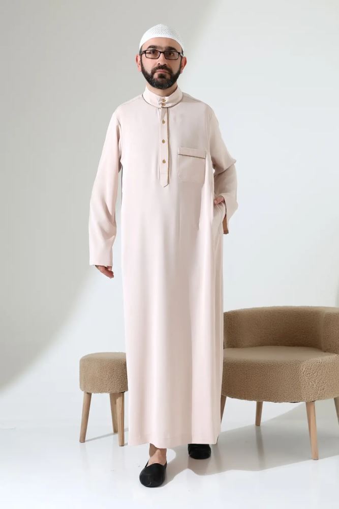 Erkek Hac ve Umre Kıyafeti Hakim Yaka Uzun Dubai Krep Cellabiye Fistan ...