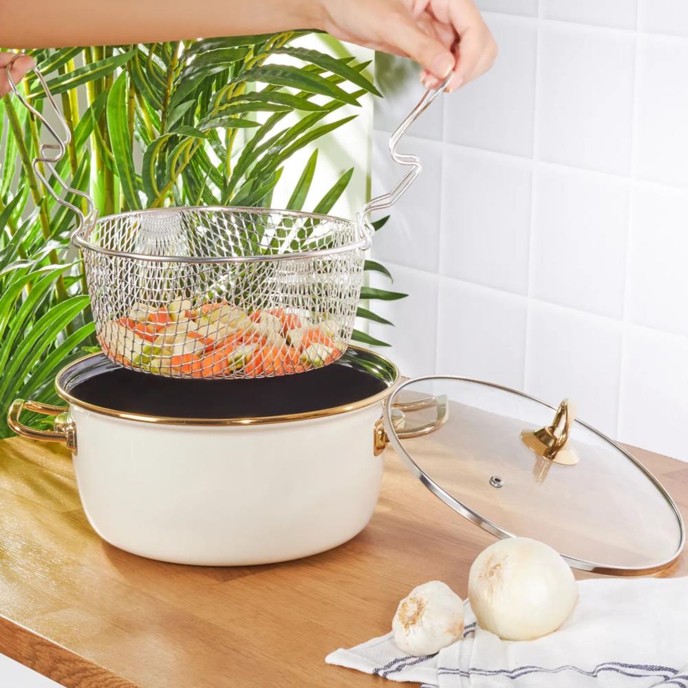 Karaca Retro Emaye 22 cm Kızartma Tenceresi Krem.