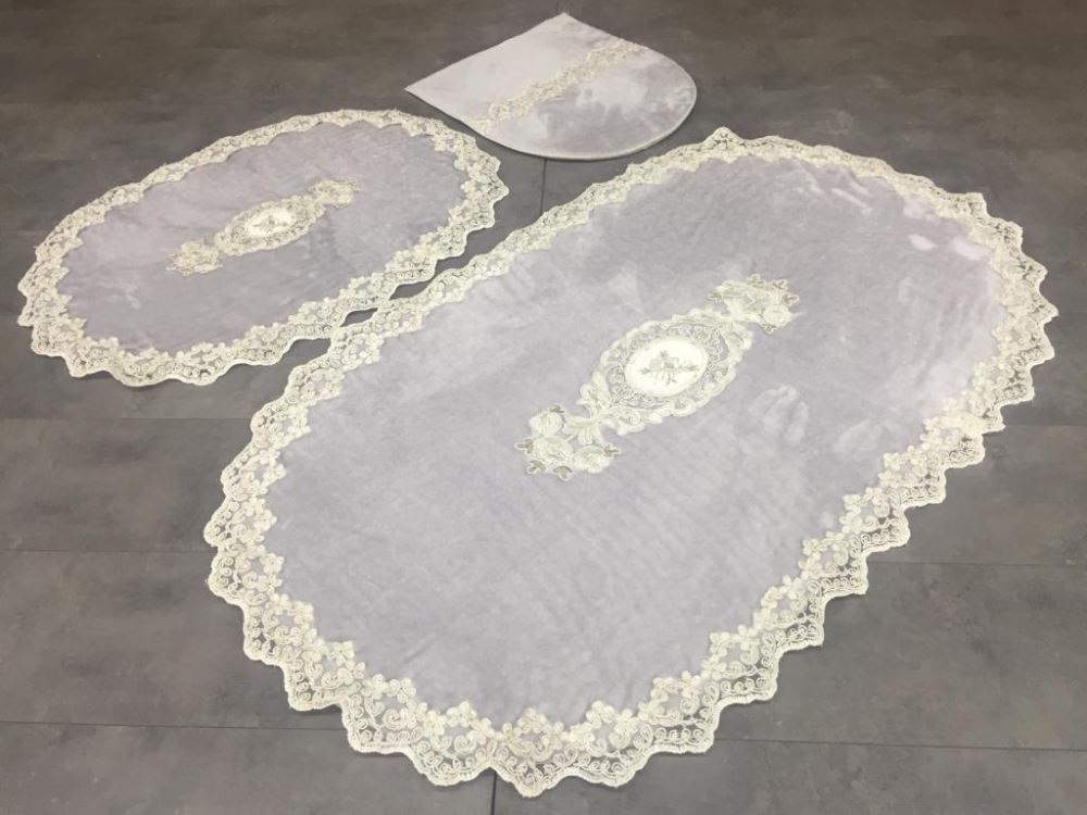 Bonny Home Lisa Gray 3 Piece Lacy Closet Set Dowry Bathroom Carpet Mat Set.