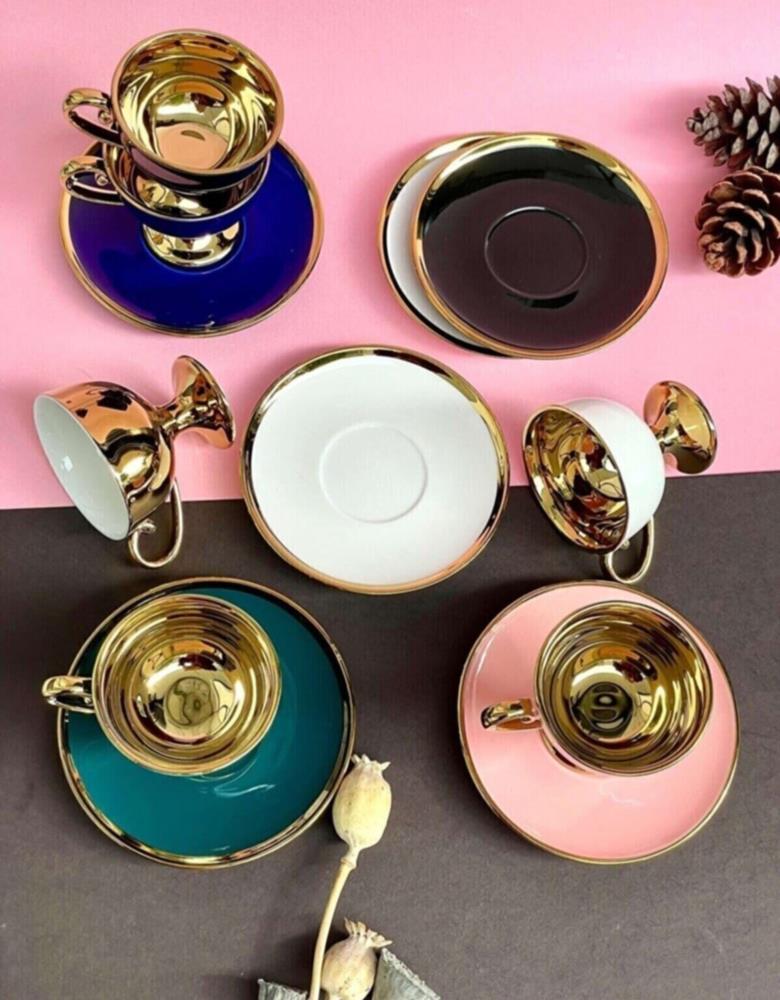 Tohana 6 Kişilik 6 Renk Porselen Ayaklı Form Fincan Takımı 2618.