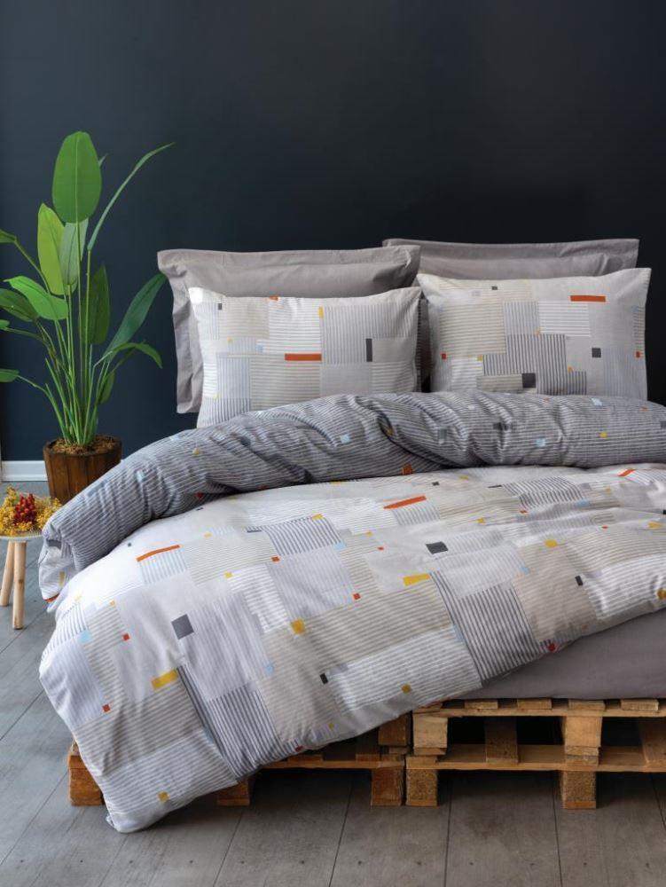 Cotton Box Minimal Çift Kişilik Row Gri Nevresim Takımı.