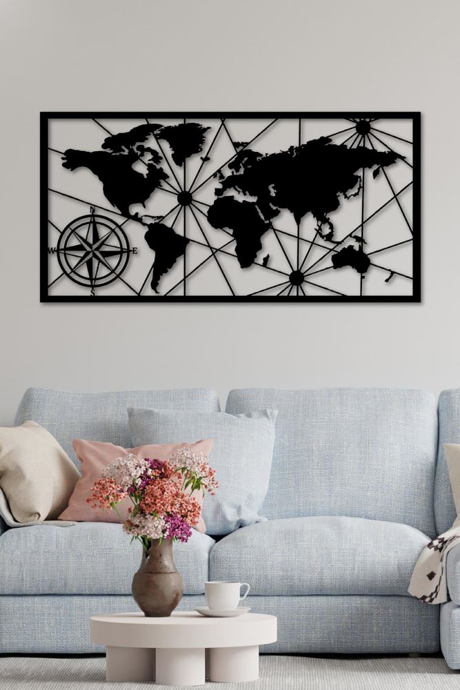 DORELİNE DoreArt World Map Medium Metal Duvar Tablosu, Ev Ofis Duvar Panosu.