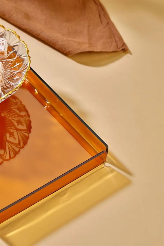 MHK Collection Pleksiglas Amber Rengi Dekoratif Sunum Tepsisi.