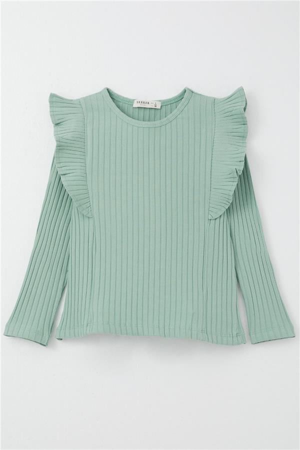 Breeze Girl Long Sleeve Blouse with Ruffle Shoulders Aqua Green 2-6 Years.