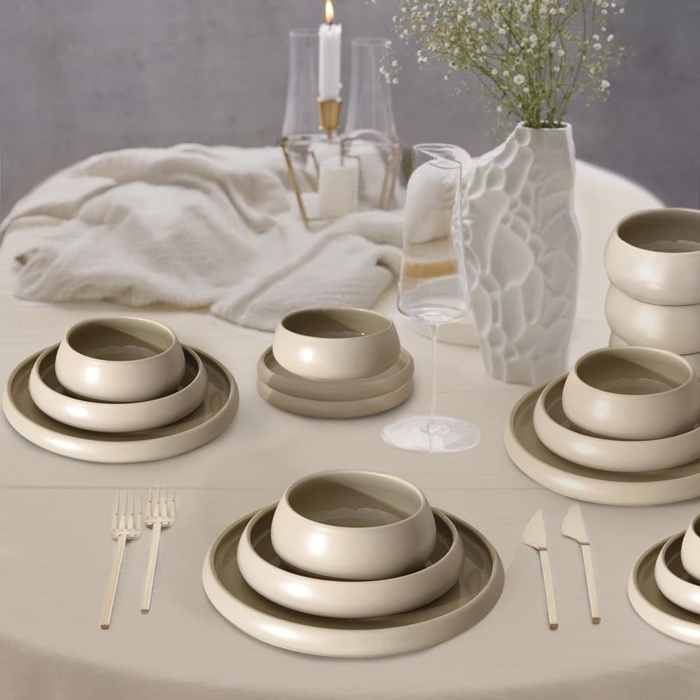 24 Piece Chubby Porcelain Dinner Set Matte Beige.