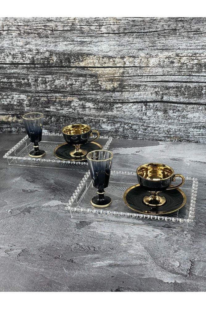 Single Plexiglass Plastic Rectangular Beaded Handled Presentation Serving Tray.