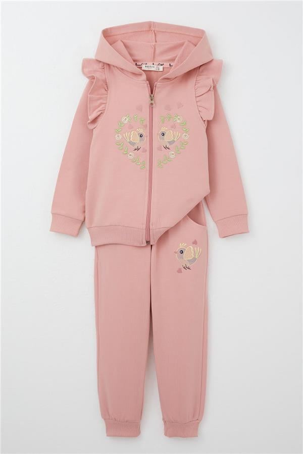 Breeze Girls Tracksuit Flower Bird Embroidered Dusty Rose 15-5 Years.