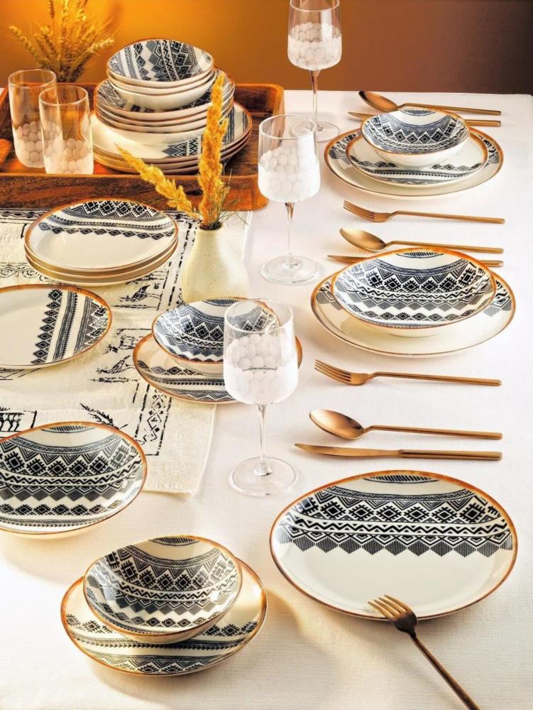 Kitchen Life Roden Modern Ethnic 24 Parça 6 Kişilik Porselen Yemek Takımı.