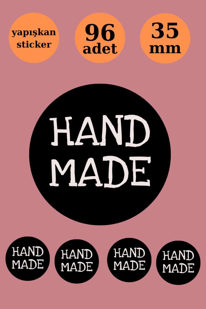 Siyah Handmade Sticker -Paketleme Sticker - Teşekkür Etiketi- Yuvarlak ...