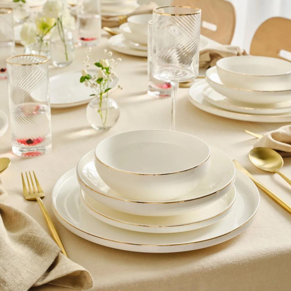 Karaca Stream Bone Light Lora 29 Piece 6 Person Dinner Set Gold.