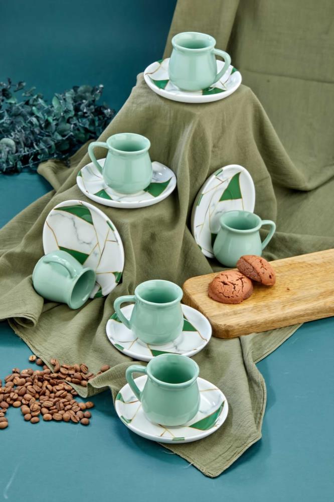 Babion Mozaik Mermer Yeşil Lüx Seramik Kahve Fincan Takımı, Kahve Fincanı.
