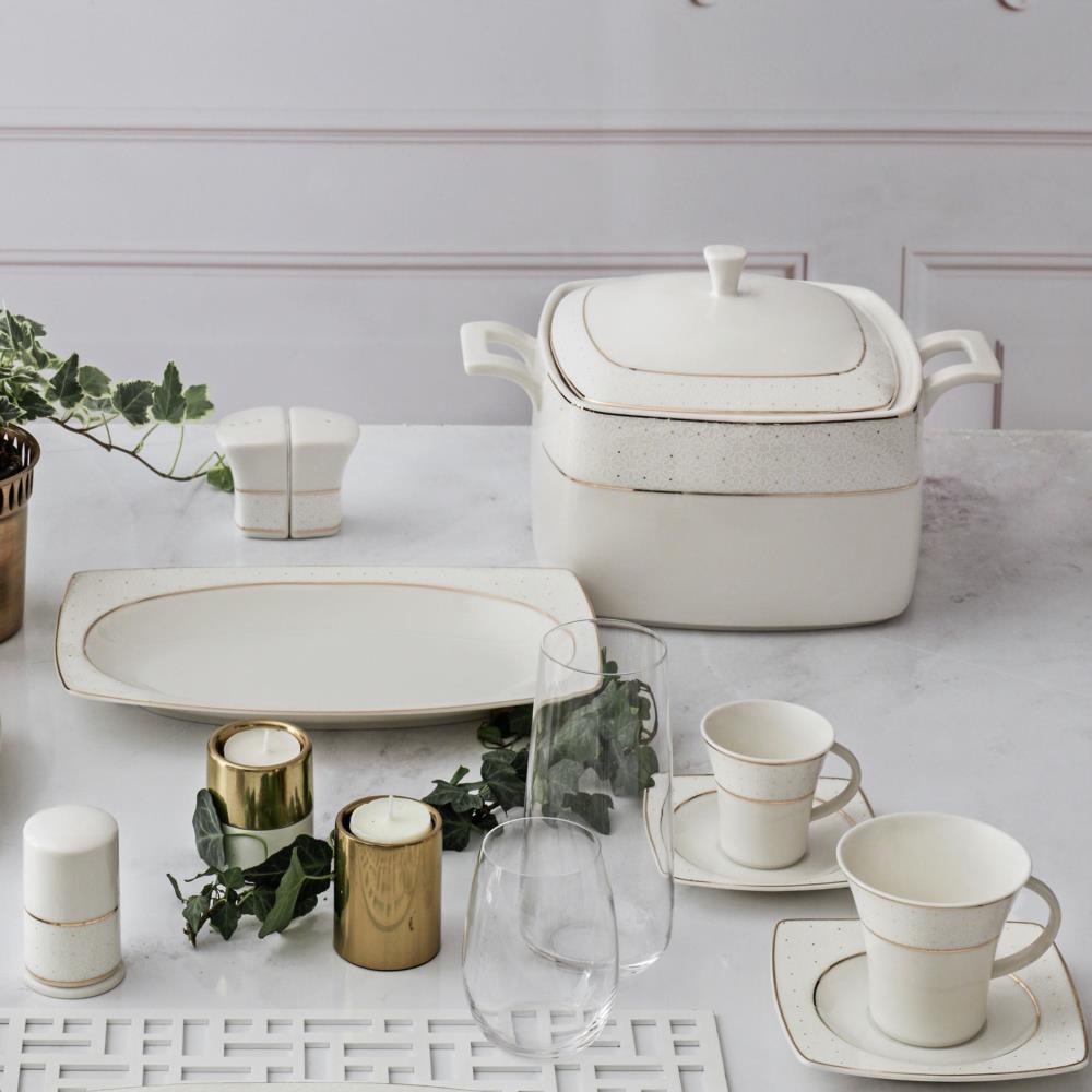 Güral Porselen 85 Parça Kare Caroline Bone Yemek Takımı 5113.