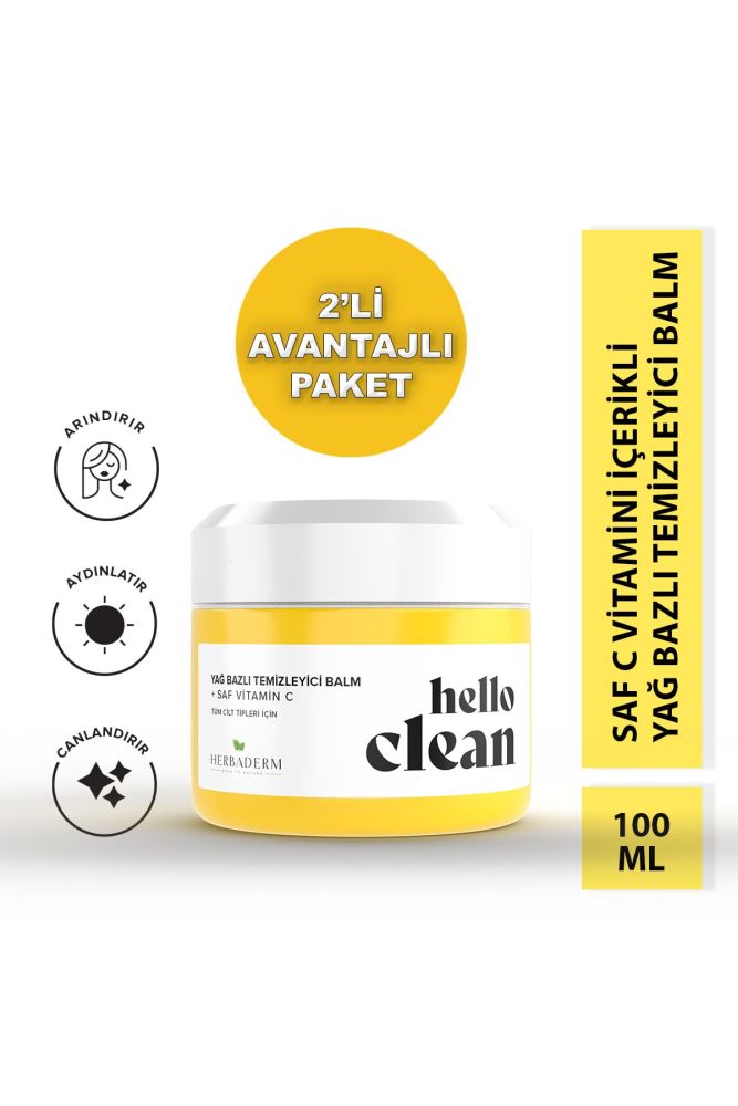 Herbaderm Hello Clean Oil Based Cleanser Balm Pure Vitamin C 100 Ml X 2.