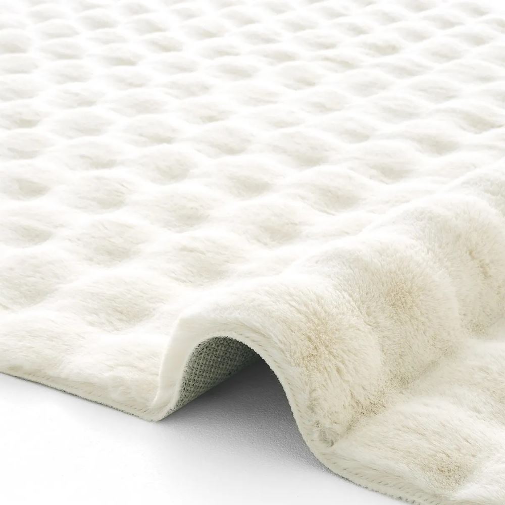 Soft Premium Bubble Rabbit Pelt Plush Carpet Runner - Round - Cream.