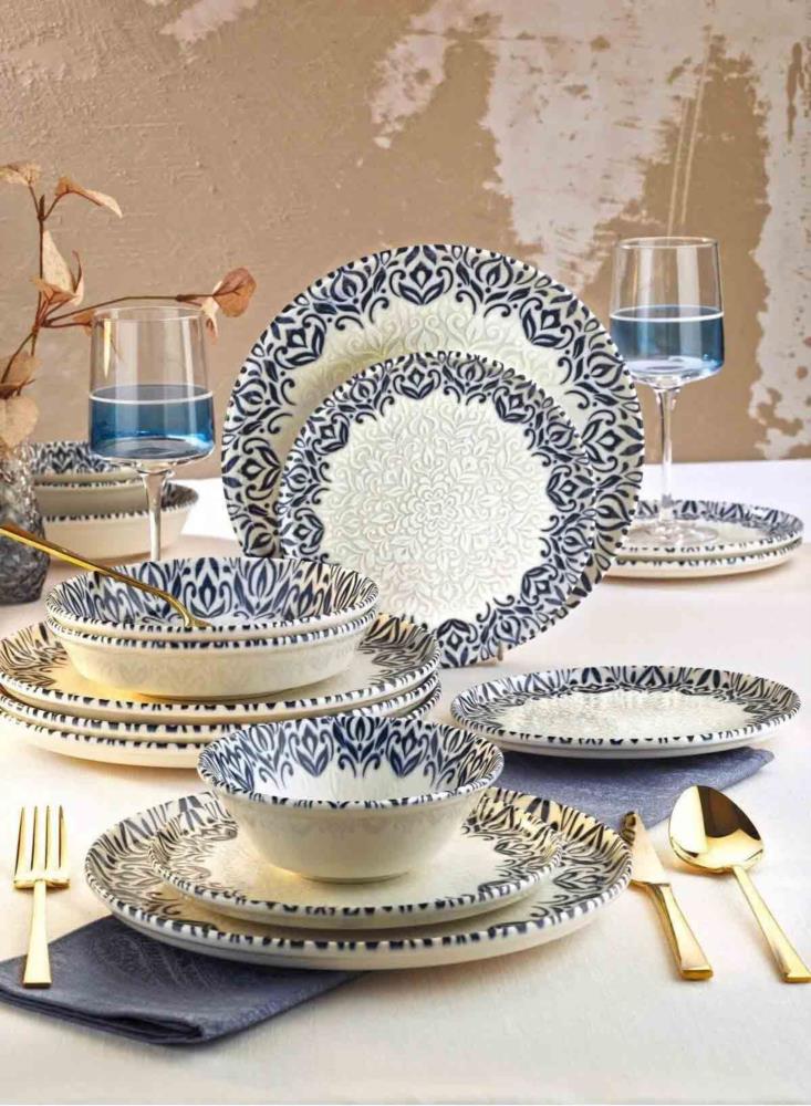 Kitchen Life 24 Parça 6 Kişilik Lale Lacivert Kenarlı Porselen Yemek ...