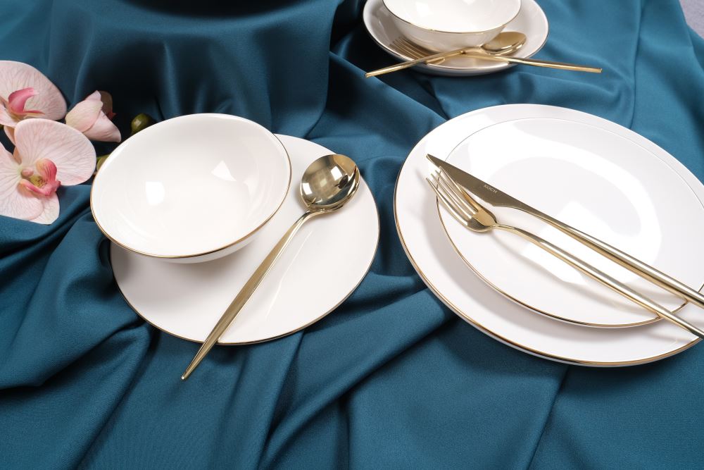 Koch Collection DOLCE 24 PARÇA PORSELEN ALTIN KREM YEMEK TAKIMI.