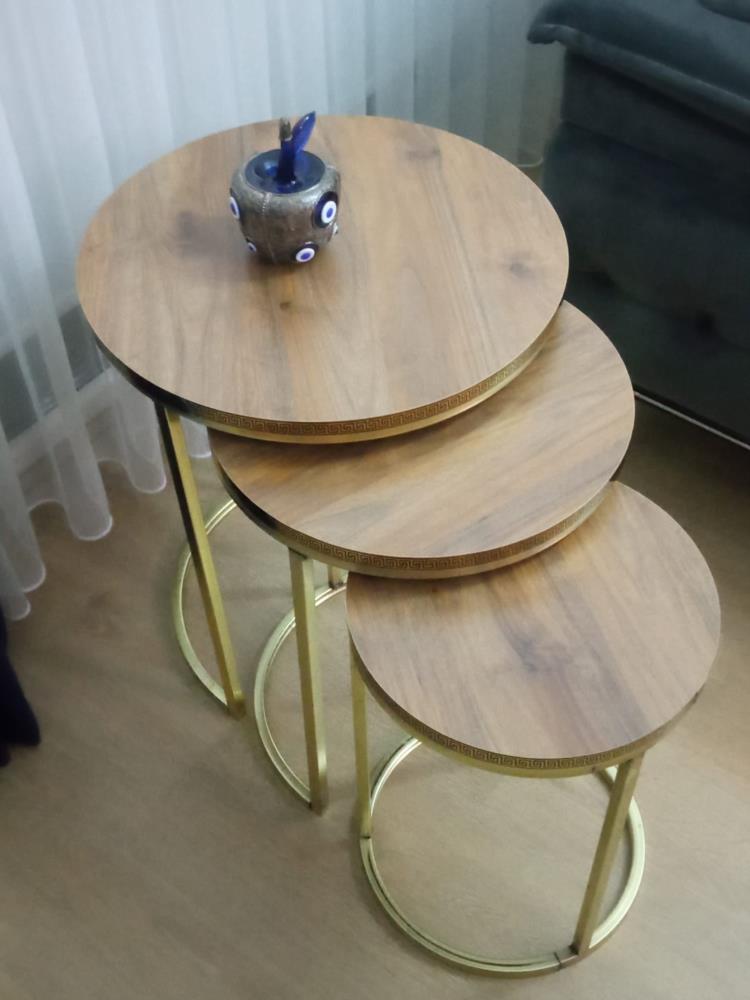 3'lü Zigon Sehpa MDF Ahsap Desen Kahverengi.