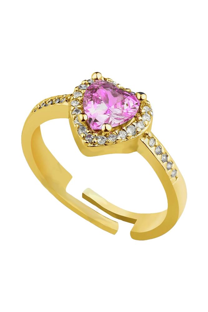 Gold Color Pink Stone Heart Shape Lovely Zircon Pandora Ring Adjustable ...
