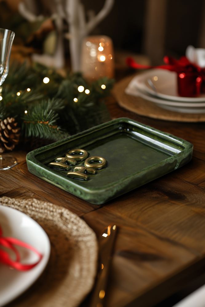 Koza Home Gleam Green Ceramic Handmade Dessert Plate Set of 2 Gold ...