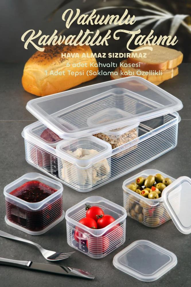 Kitchen Life 7 Piece Vacuum Sealed Airtight Breakfast Set Transparent.