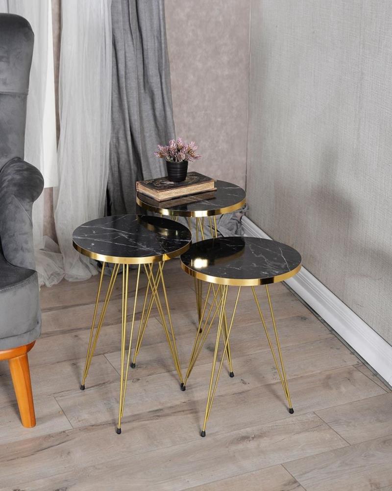 Bolero Home Black Marble Gold Color Nesting Table Set.