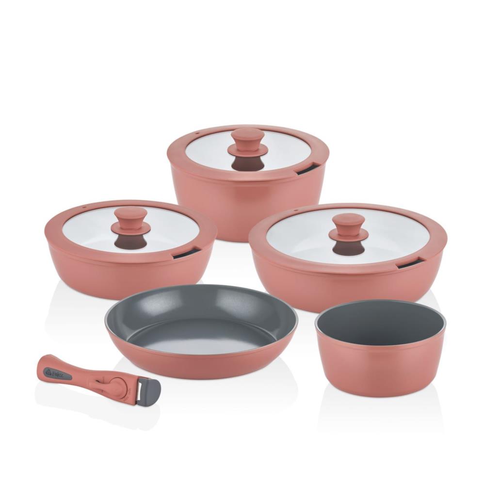 Falez 9 Parça İndüksiyonlu Tencere Seti Peach ARS 3024.